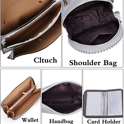 Rullar Women 6 Pcs Bag Set Stitching Handbag and Purse PU Top-handle Bag Tote Clutch Wallet Card Holder Rose