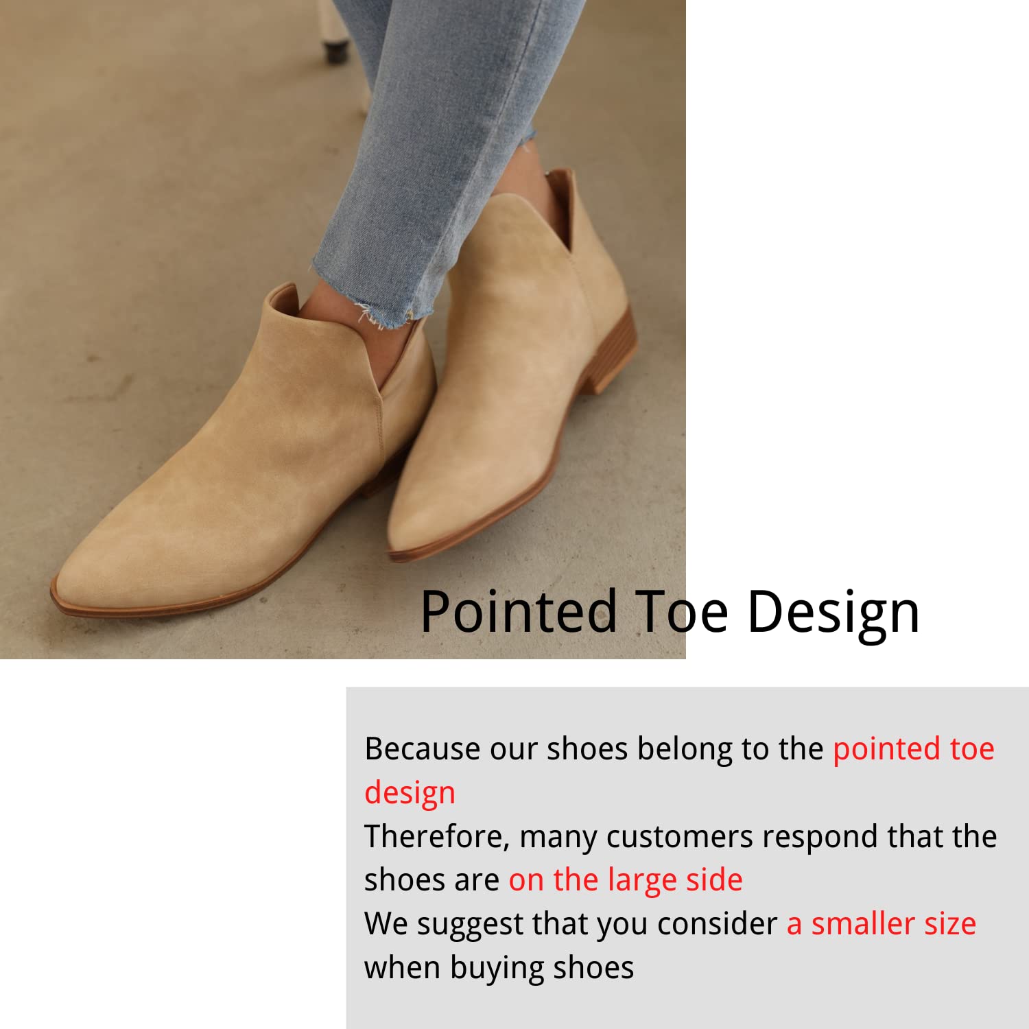 FISACE Girls Pointed Toe V Cut Low Heel Ankle Boots Slip On Back Zip Faux Leather Booties 2 Little Kid