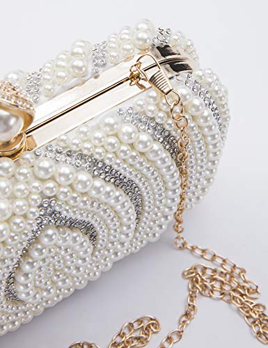 meilun Women's Pearl Clutch Purses Glliter Banquet Handbag Evening Bags (White 1)