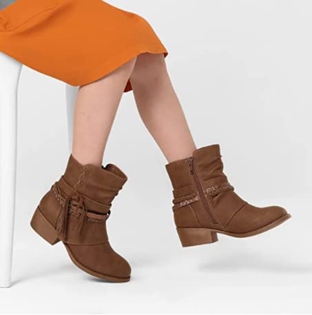 DREAM PAIRS Girls SDBO225K Ankle Boots Side Zipper Low Heels Boots Size 1 CAMEL