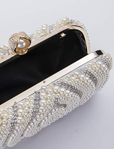 meilun Women's Pearl Clutch Purses Glliter Banquet Handbag Evening Bags (White 1)