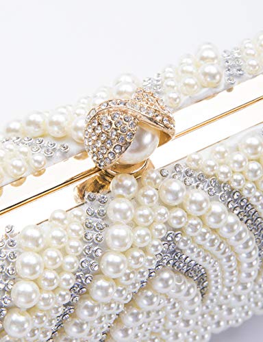 meilun Women's Pearl Clutch Purses Glliter Banquet Handbag Evening Bags (White 1)