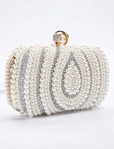 meilun Women's Pearl Clutch Purses Glliter Banquet Handbag Evening Bags (White 1)
