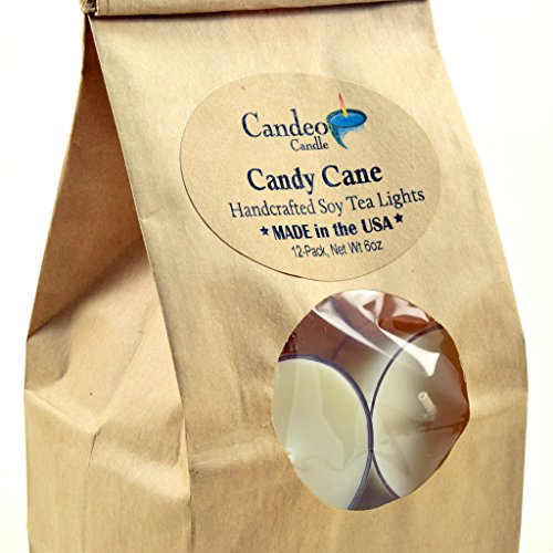 Candy Cane, Holiday Scented Soy Tealights, 12 Pack Clear Cup Candles, Christmas Candles