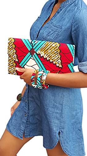 Red, Turquoise, white African Print Clutch Purse