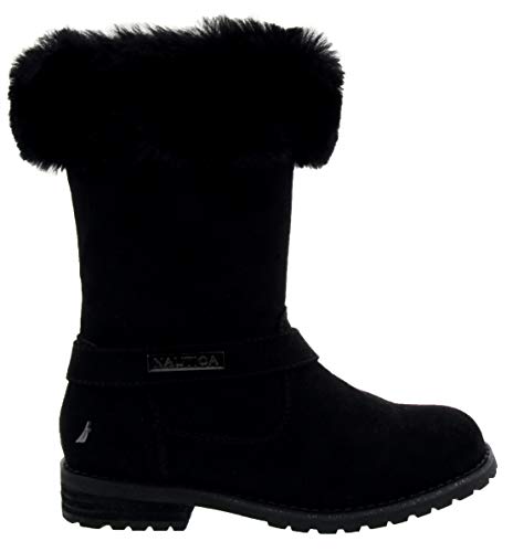 NAUTICA Girls Youth Warm Cold Weather Fashion Boots With Sherpa Fur Upper-Cosima Black-Size-3