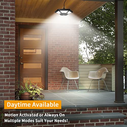 Yomisga Solar Powered Shed Light Daytime Available Solar Pendant Lights Outdoor with Remote Control, Timer, Motion Sensor & 5 Lighting Modes, 180 LED Solar Indoor Lights for Home, Shop, Garage, Barn…