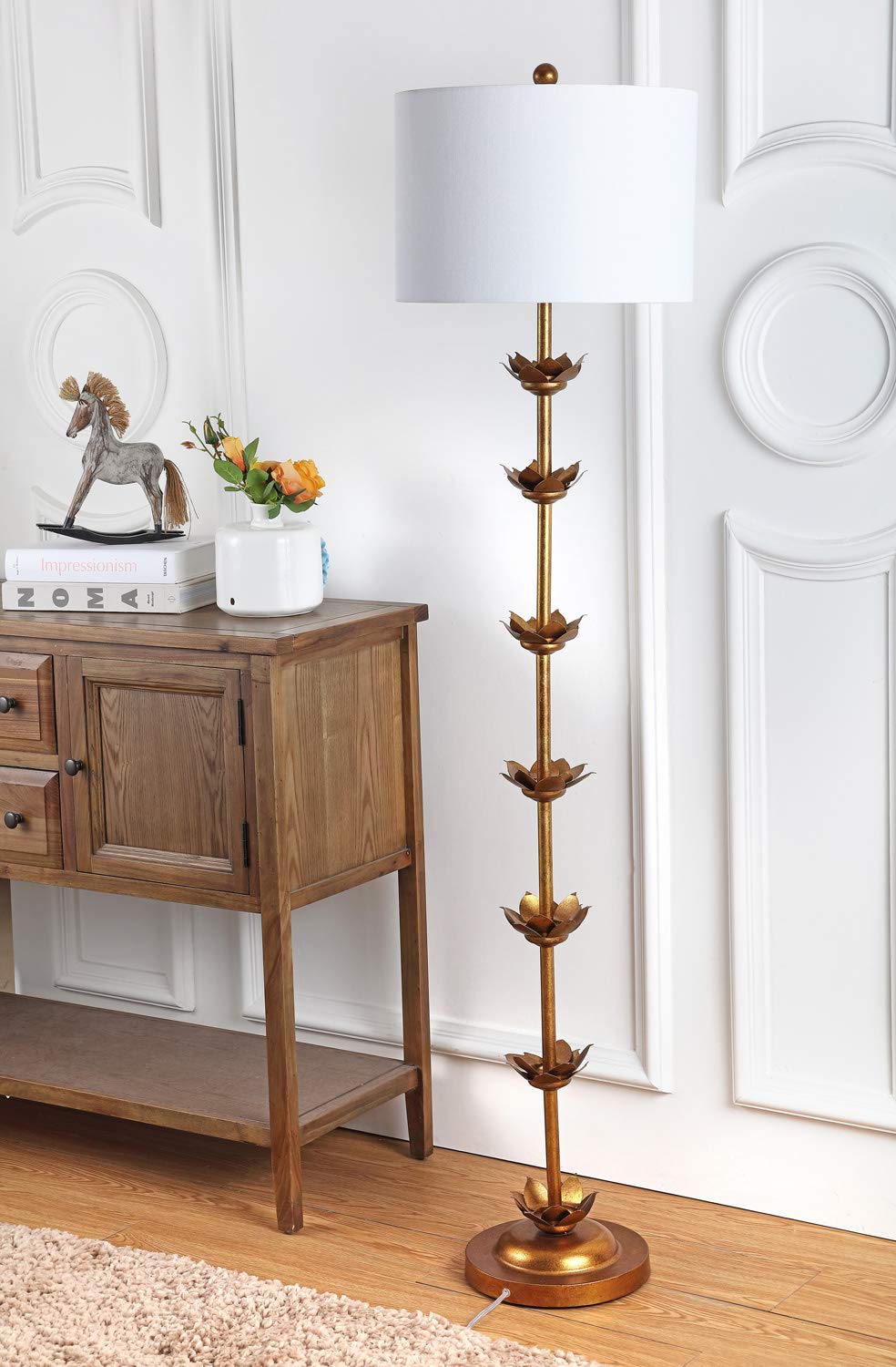Safavieh FLL4003A Lighting Collection Landen Leaf 63.5" Antique Gold Floor Lamp