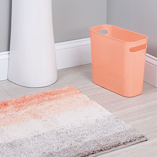 iDesign Ombre Microfiber Polyester Bath Mat, Non-Slip Shower Accent Rug for Master, Guest, and Kids' Bathroom, Entryway, 34" x 21", Coral, Ivory, and Gray