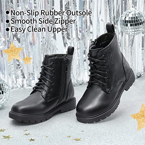DREAM PAIRS Boys Girls Boots Side Zipper Kids Combat Ankle Booties,Size 4 Big Kid,BLACK/PU,KBO211
