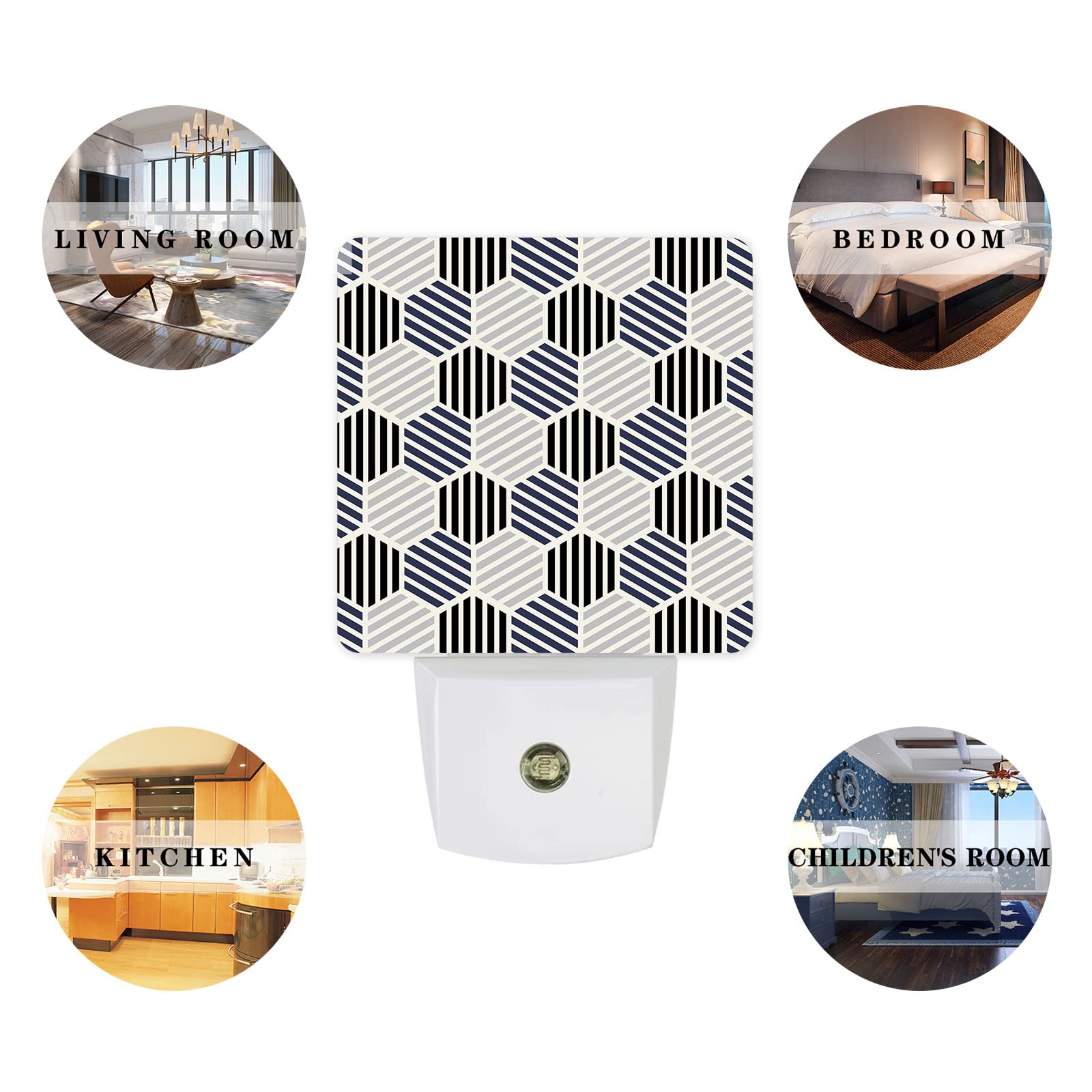 Big buy store Night Lights Auto Sensor Black Gray Hexagon Plug-in LED Nightlights Dusk to Dawn for Living Room, Bedroom, Bathroom, Kitchen, Hallway, Stairways, Abstract Geometric