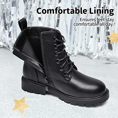 DREAM PAIRS Boys Girls Boots Side Zipper Kids Combat Ankle Booties,Size 4 Big Kid,BLACK/PU,KBO211