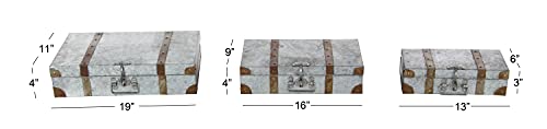 Deco 79 Metal Box with Hinged Lid, Set of 3 13", 16", 19"W, Gray