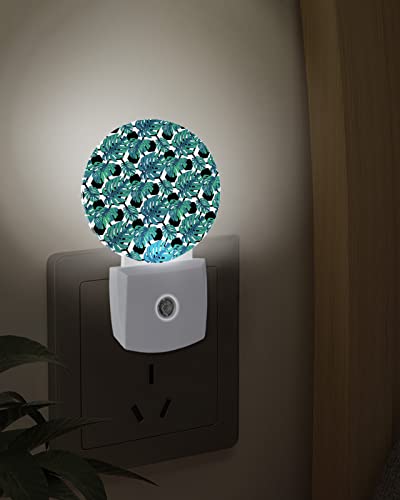 ILYBEEN Summer Monstera Tropical Leaves LED Night Lights Plug-in Nightlight with Auto Dusk to Dawn Sensor, Hexagon Texture Round Lamp for Bedroom,Hallway,Bathroom