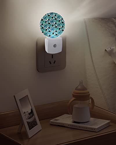 ILYBEEN Summer Monstera Tropical Leaves LED Night Lights Plug-in Nightlight with Auto Dusk to Dawn Sensor, Hexagon Texture Round Lamp for Bedroom,Hallway,Bathroom