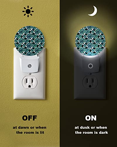 ILYBEEN Summer Monstera Tropical Leaves LED Night Lights Plug-in Nightlight with Auto Dusk to Dawn Sensor, Hexagon Texture Round Lamp for Bedroom,Hallway,Bathroom