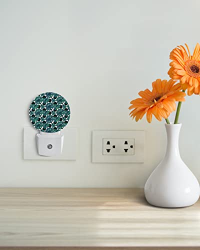 ILYBEEN Summer Monstera Tropical Leaves LED Night Lights Plug-in Nightlight with Auto Dusk to Dawn Sensor, Hexagon Texture Round Lamp for Bedroom,Hallway,Bathroom