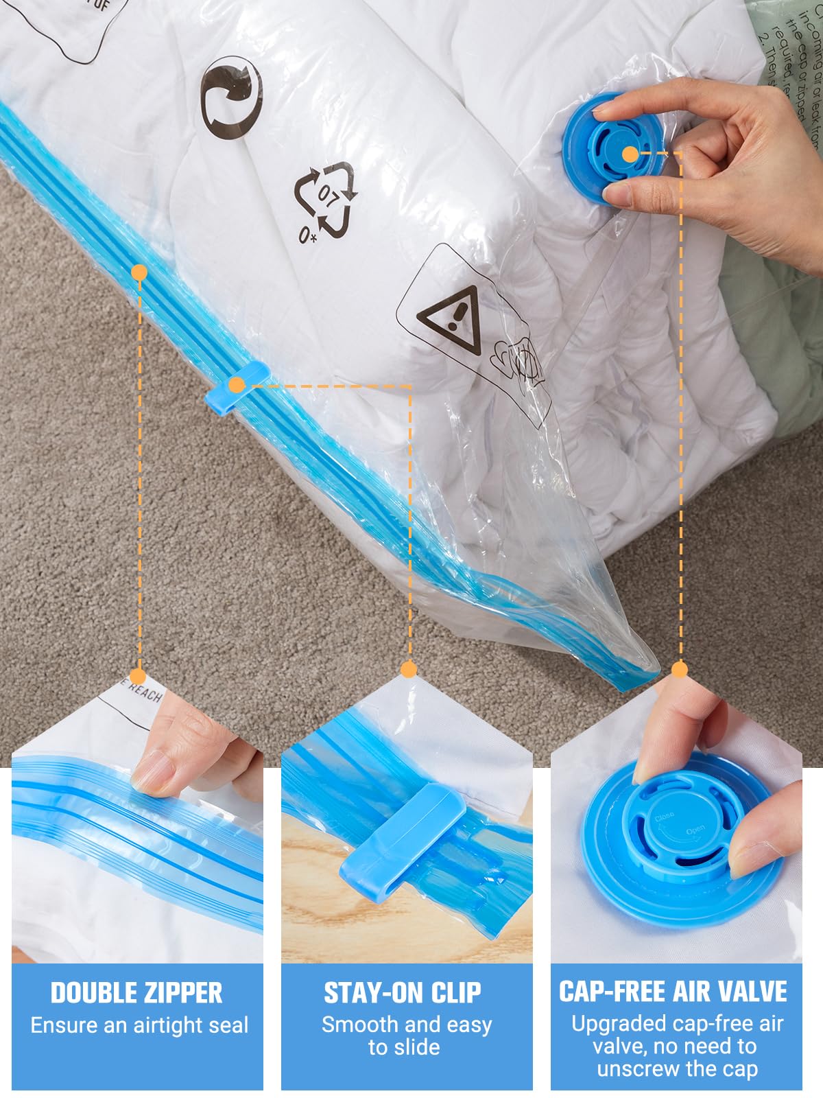 Vacuum Storage Bags with Electric Air Pump, 15 Pack (3 Jumbo, 3 Large, 3 Medium, 3 Small, 3 Roll Up Bags) Space Saver Bag, Vacuum Sealer Bags for Clothes, Blanket, Duvets, Pillows, Comforters, Travel