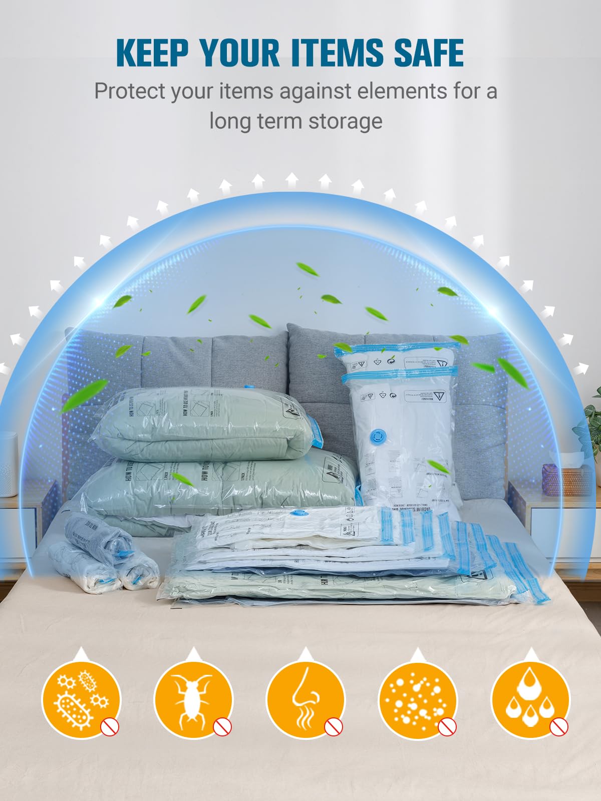 Vacuum Storage Bags with Electric Air Pump, 15 Pack (3 Jumbo, 3 Large, 3 Medium, 3 Small, 3 Roll Up Bags) Space Saver Bag, Vacuum Sealer Bags for Clothes, Blanket, Duvets, Pillows, Comforters, Travel