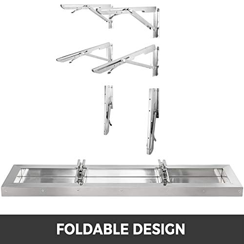 Happybuy Concession Shelf 48L x 12W Inch Stainless Steel Drop Down Folding Serving Food Shelf Stand Serving for Concession Trailer Serving Window