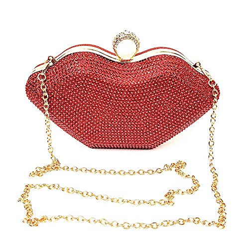 JU+ Women Lip Purses Evening Clutch Rhinestone Lips-Shaped Crossbody Bags Vintage Banquet Handbag(Red)