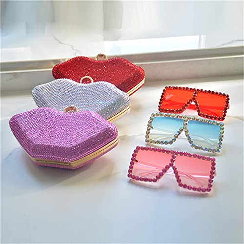 JU+ Women Lip Purses Evening Clutch Rhinestone Lips-Shaped Crossbody Bags Vintage Banquet Handbag(Red)