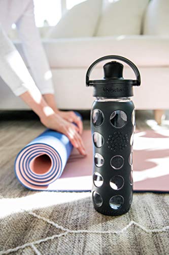 Lifefactory 22-Ounce Glass Water Bottle with Active Flip Cap and Protective Silicone Sleeve, Plum