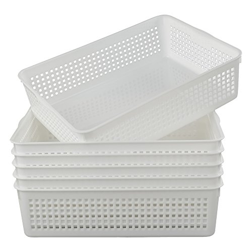Lesbin Plastic Storage Trays Baskets/Organizing Baskets, 13.2 Inches x 9.6 Inches x 3.6 Inches, Set of 6 (White)
