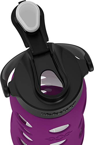 Lifefactory 22-Ounce Glass Water Bottle with Active Flip Cap and Protective Silicone Sleeve, Plum