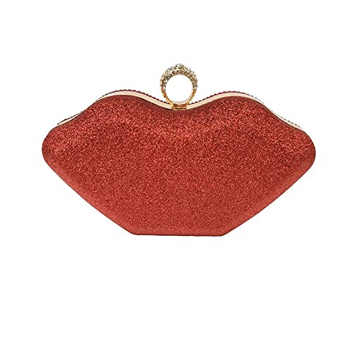 JU+ Women Lip Purses Evening Clutch Rhinestone Lips-Shaped Crossbody Bags Vintage Banquet Handbag(Red)