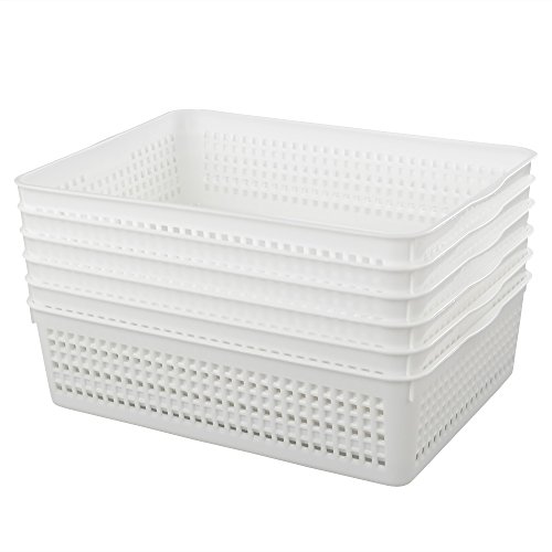 Lesbin Plastic Storage Trays Baskets/Organizing Baskets, 13.2 Inches x 9.6 Inches x 3.6 Inches, Set of 6 (White)