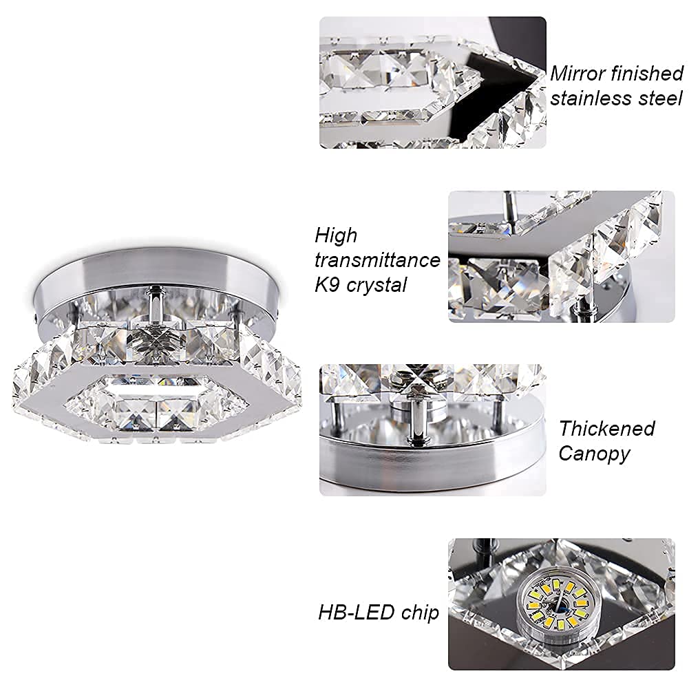 Cainjiazh Mini Chandelier LED Crystal Chandelier Lighting Flush Mount Ceiling Light Fixture Modern Ceiling Crystal Lamp for Hallway Bar Staircase Kitchen Bedroom (Multicolor)