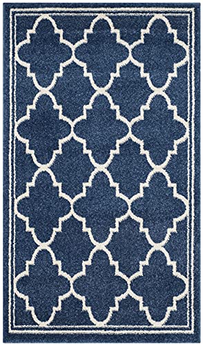 SAFAVIEH Amherst Collection 2'6" x 4' Navy / Beige AMT422P Moroccan Trellis Non-Shedding Living Room Bedroom Accent Rug