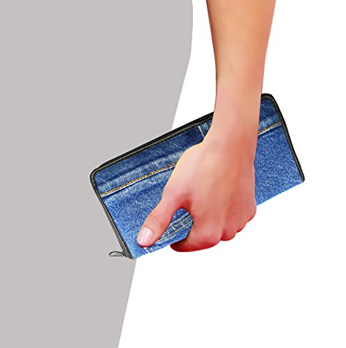 Bijoux De Ja Upcycling Blue Denim Money Zip Around Wallet Wristlet Purse Clutch for Women