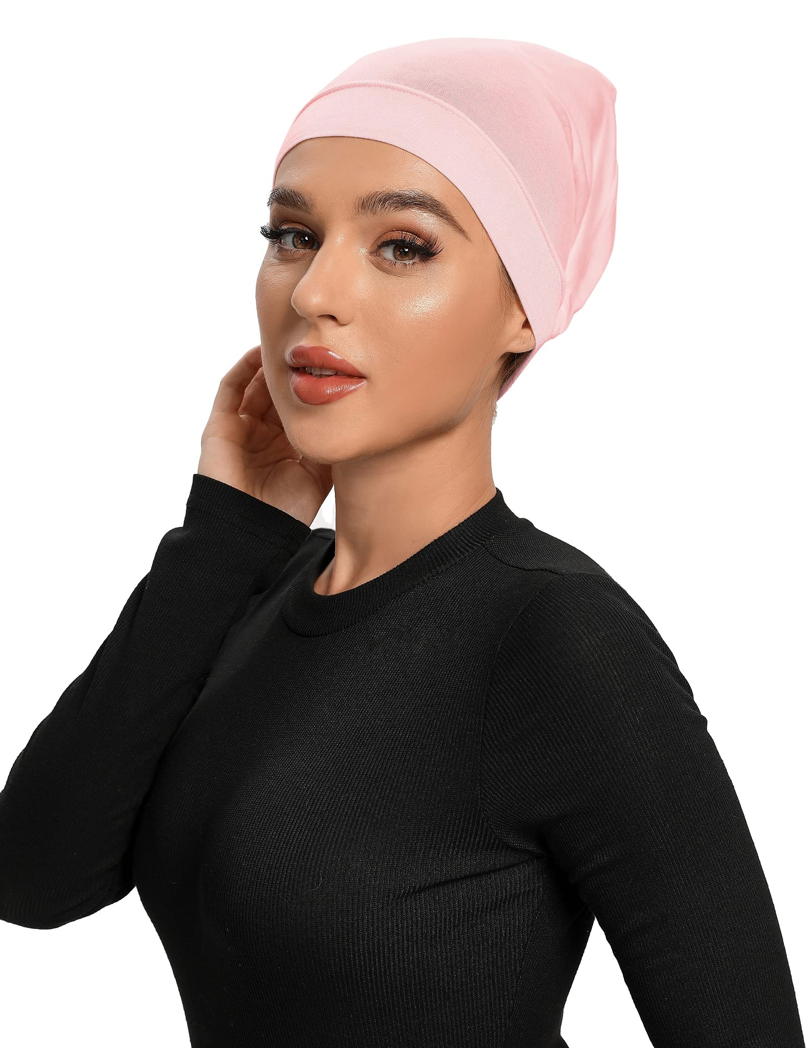 4 Pieces Hijab Undercap Hijab Underscarf Hijab Cap for Women ( White / Powder pink / Beige / Light grey )