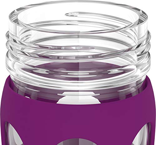 Lifefactory 22-Ounce Glass Water Bottle with Active Flip Cap and Protective Silicone Sleeve, Plum