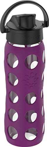 Lifefactory 22-Ounce Glass Water Bottle with Active Flip Cap and Protective Silicone Sleeve, Plum