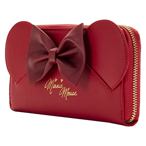 Loungefly Disney Minnie Mouse Red Faux Leather Wallet with Embellished Ears and Bow