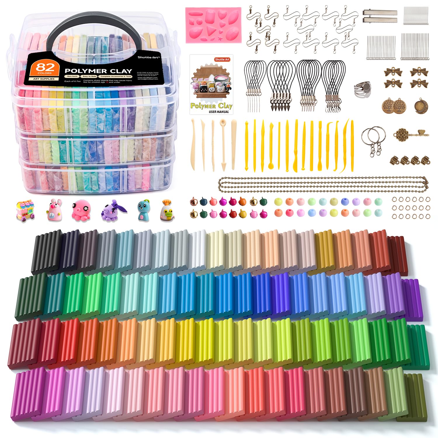 Polymer Clay, Shuttle Art 82 Colors Oven Bake Modeling Clay, Creative Clay Kit with 19 Clay Tools and 16 Kinds of Accessories, Non-Toxic, Non-Sticky, Ideal DIY Art Craft Clay Gift for Kids Adults