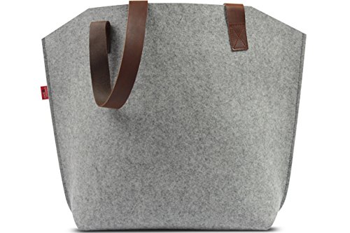 Pack & Smooch York Carryall Tote Bag for Women - Made with 100% Merino Wool and Vegetable Tanned Leather Strap (Grey/Light Brown)
