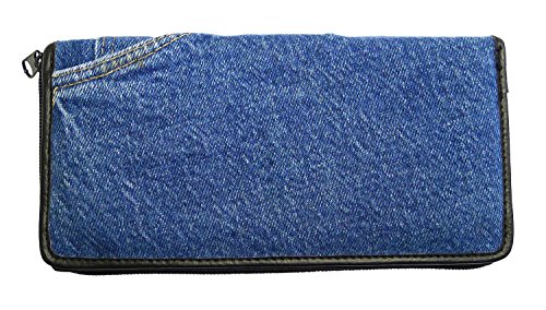 Bijoux De Ja Upcycling Blue Denim Money Zip Around Wallet Wristlet Purse Clutch for Women
