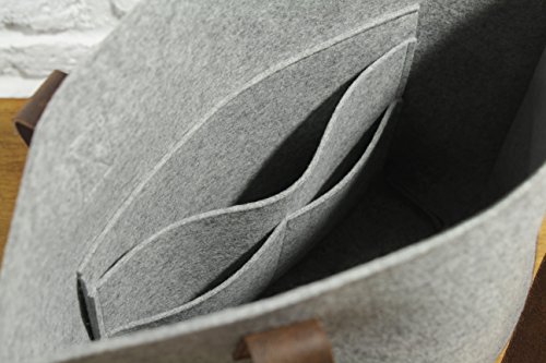 Pack & Smooch York Carryall Tote Bag for Women - Made with 100% Merino Wool and Vegetable Tanned Leather Strap (Grey/Light Brown)