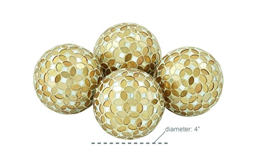 Deco 79 Glass Handmade Mosaic Orbs & Vase Filler, Set of 4 4"D, Gold