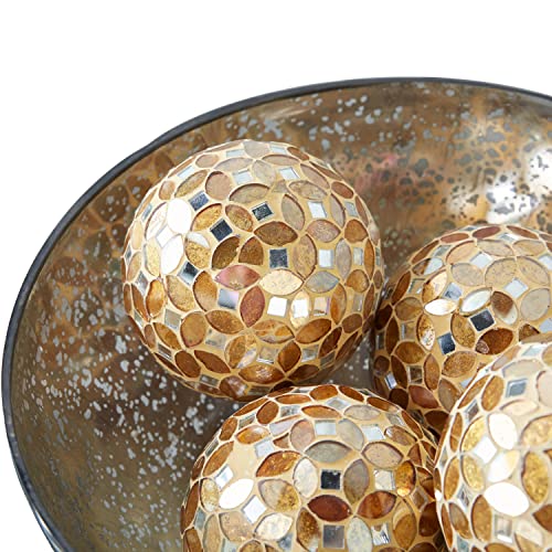 Deco 79 Glass Handmade Mosaic Orbs & Vase Filler, Set of 4 4"D, Gold