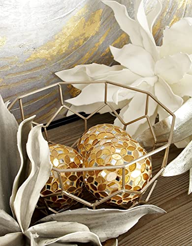 Deco 79 Glass Handmade Mosaic Orbs & Vase Filler, Set of 4 4"D, Gold