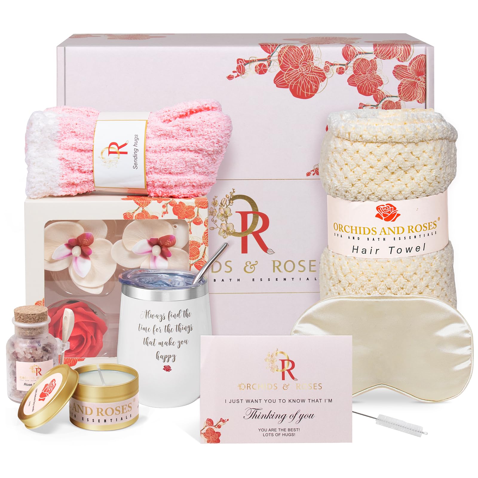 O&R 14-Piece get well soon gift basket -birthday gift- Thoughtful Self-Care Package Kit For Women - After Surgery Presents With Coffee Tumbler - With Rose Soaps & Candle For spa gifts for women