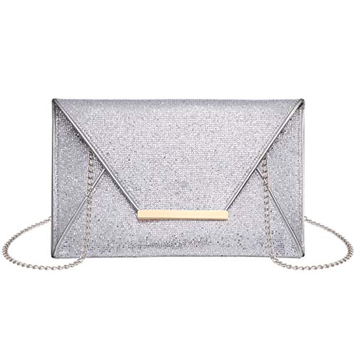 TENDYCOCO Women Evening Clutch Bag Silver Rhinestone Purse Glitter Prom Clutch Purse for Women Ladies