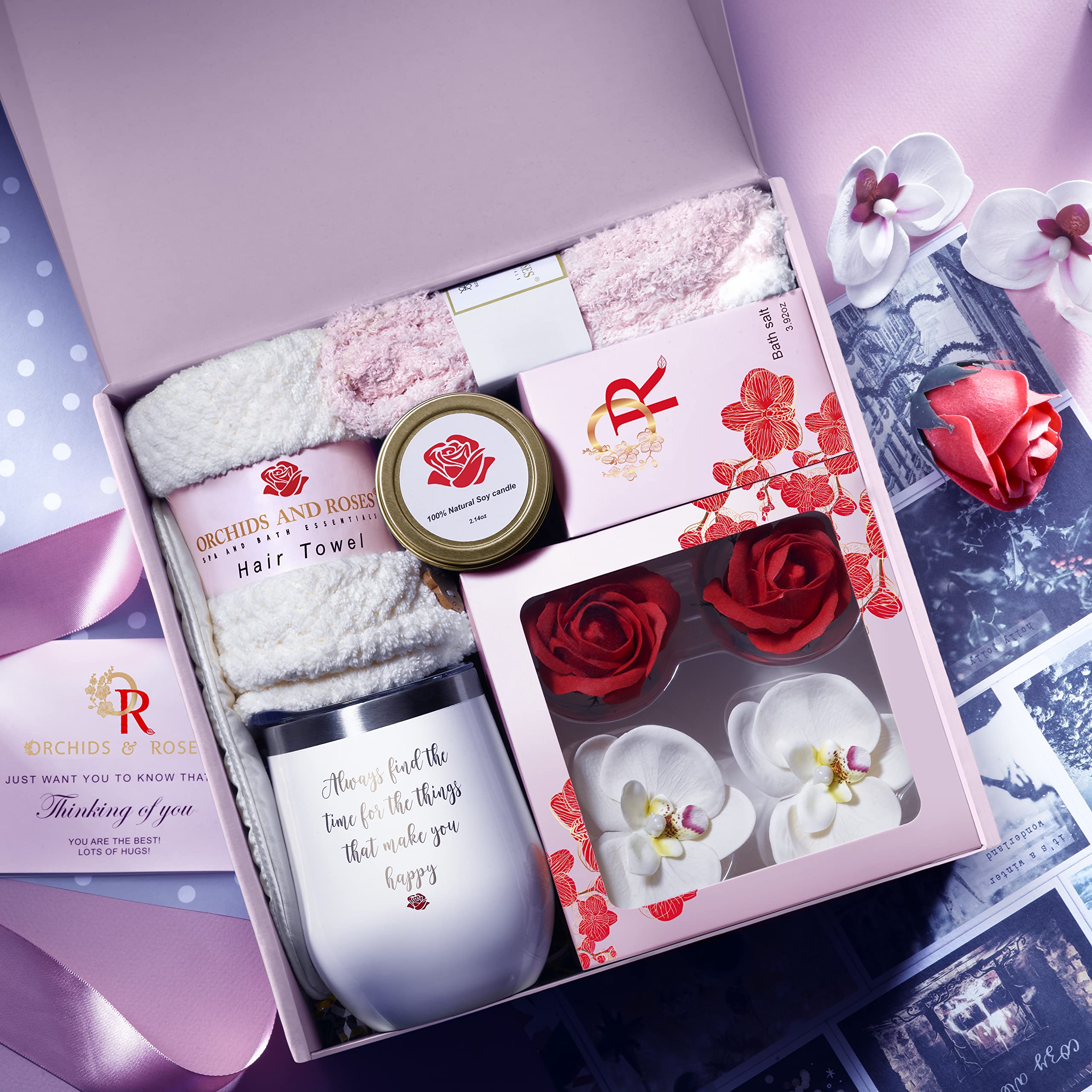 O&R 14-Piece get well soon gift basket -birthday gift- Thoughtful Self-Care Package Kit For Women - After Surgery Presents With Coffee Tumbler - With Rose Soaps & Candle For spa gifts for women