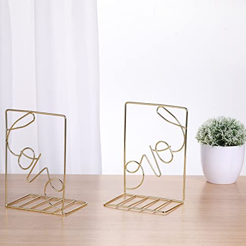 Bookends Gold , Decorative Metal Book Ends Supports for Shelves (1 Pair) (Gold)