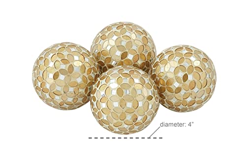Deco 79 Glass Handmade Mosaic Orbs & Vase Filler, Set of 4 4"D, Gold